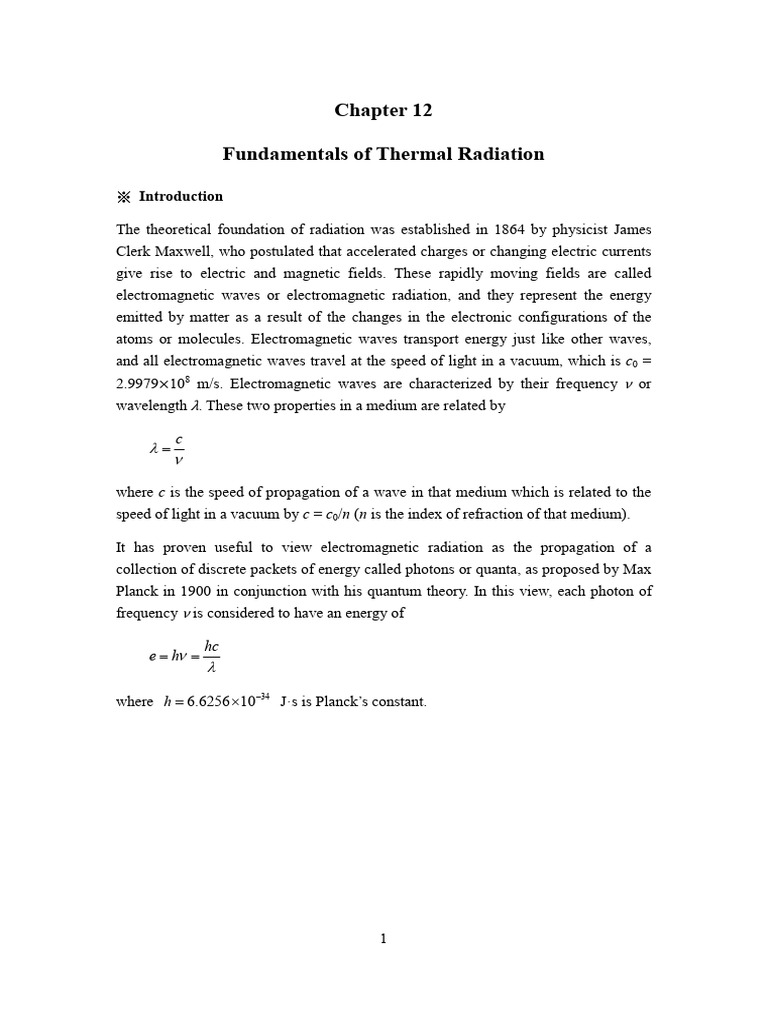 Chapter 12 Fundamentals of Thermal Radiation | PDF | Electromagnetic Radiation | Emission Spectrum