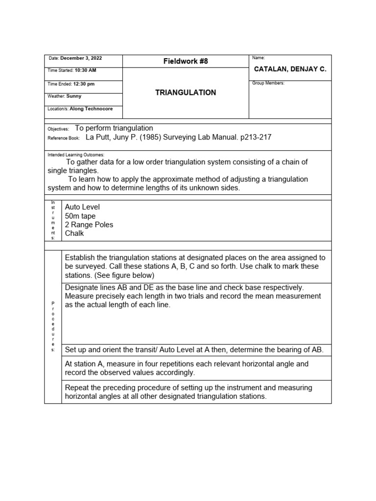 Surveying Fieldwork 8 Triangulation | PDF | Surveying | Probability And ...