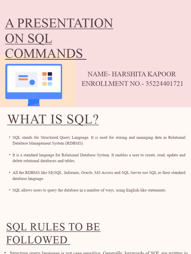 SQL Commands Overview for Presentations | PDF | Sql | Relational Database