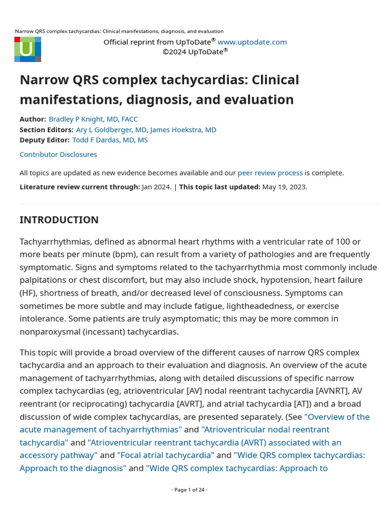 Narrow QRS Complex Tachycardias: Clinical Manifestations, Diagnosis ...