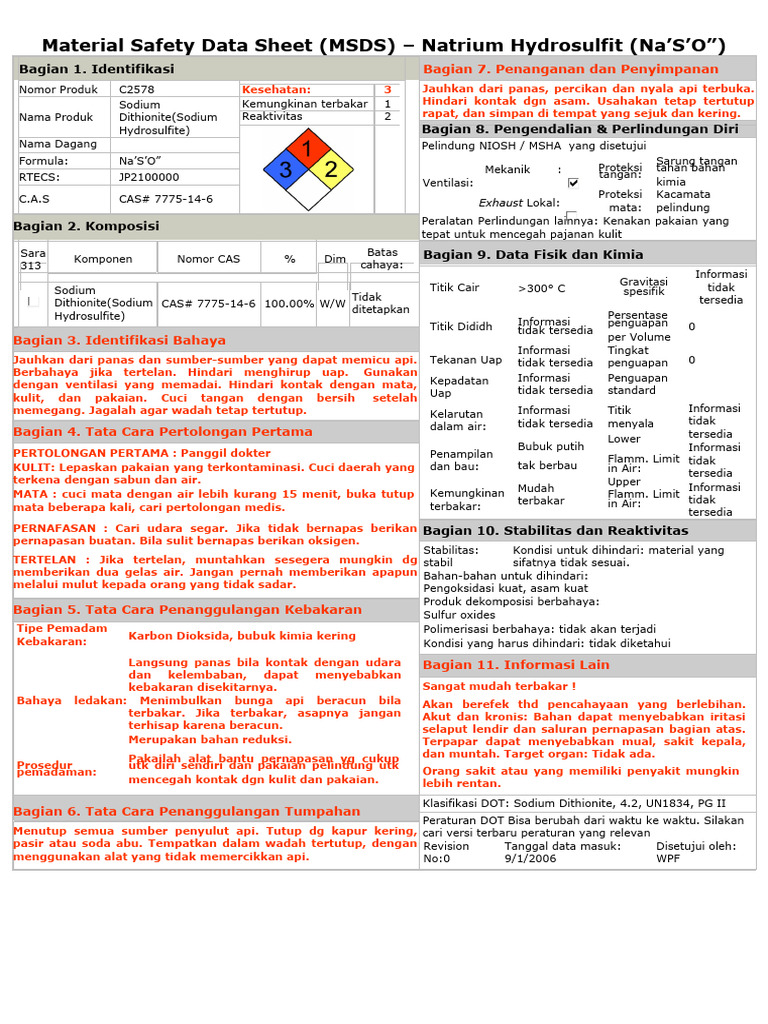 Dokumen - Tips - Msds Natrium Hydrosulfit Na2so3 | PDF