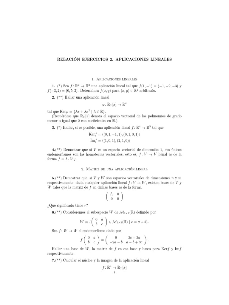 Ejercicios sobre Aplicaciones Lineales | PDF | Mapa lineal | Álgebra lineal