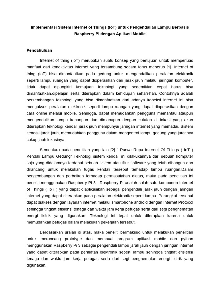 Implementasi Sistem Internet of Things (IoT) Untuk Pengendalian Lampu Berbasis Raspberry Pi ...