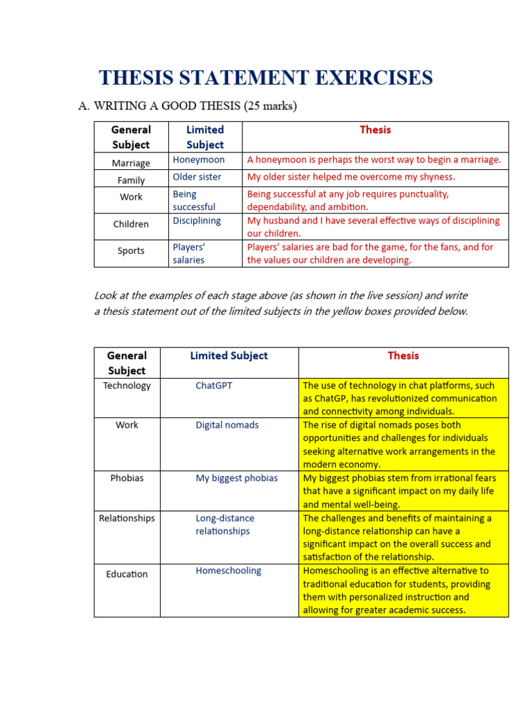 ThesisStatementExercises - S2024 | PDF | Phobia | Thesis