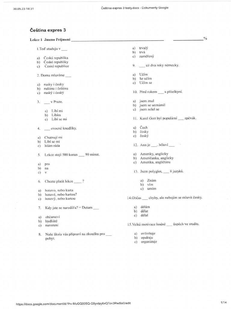 ČE 3 Lekce 1 | PDF