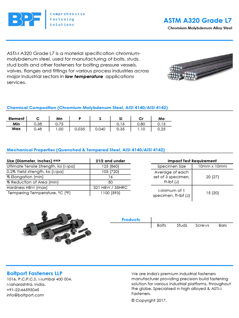 Astm a320 Grade l7 | PDF | Screw | Steel