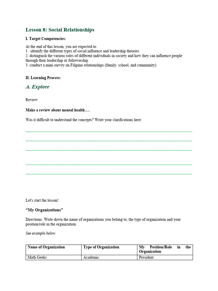 Lesson 1 - Social Relationships | PDF | Leadership | Adolescence