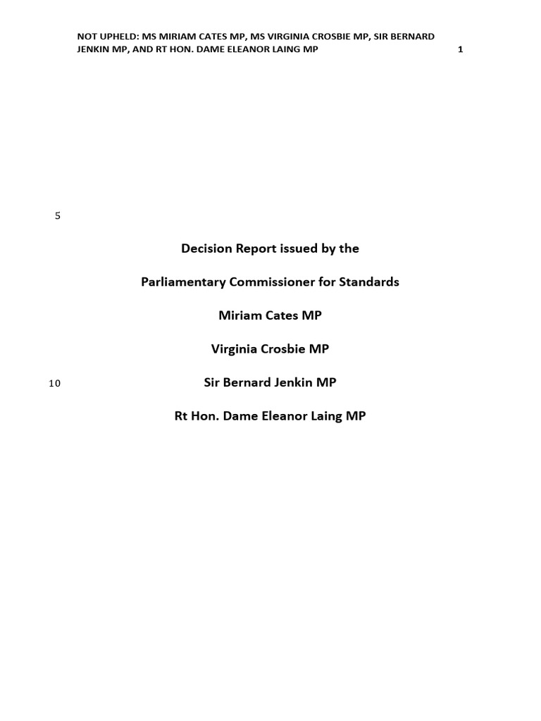 Not Upheld: MS Miriam Cates MP, MS Virginia Crosbie MP, Sir Bernard ...