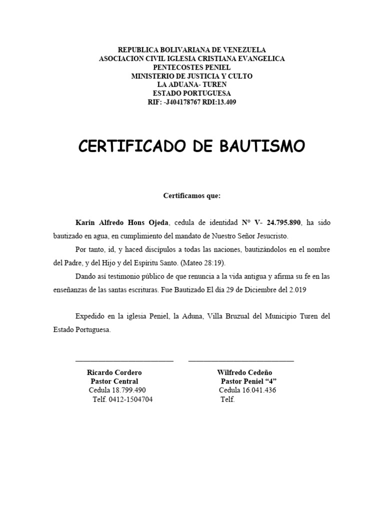 Certificado de Bautismo | PDF