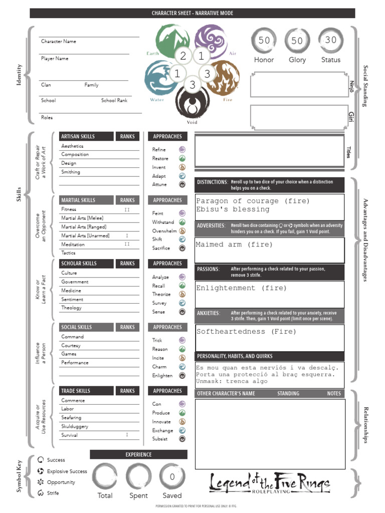 Legend - of - The - Five - Rings - Form - Fillable - Character - Sheet - 5E - Update - 9-5-21 ...
