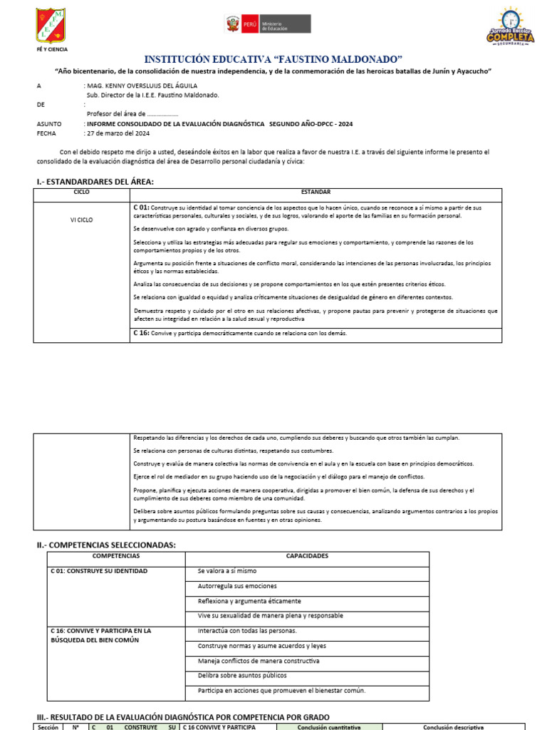 Informe Eval - Diagnóstica-2024-Dpcc | PDF | Evaluación | Comportamiento