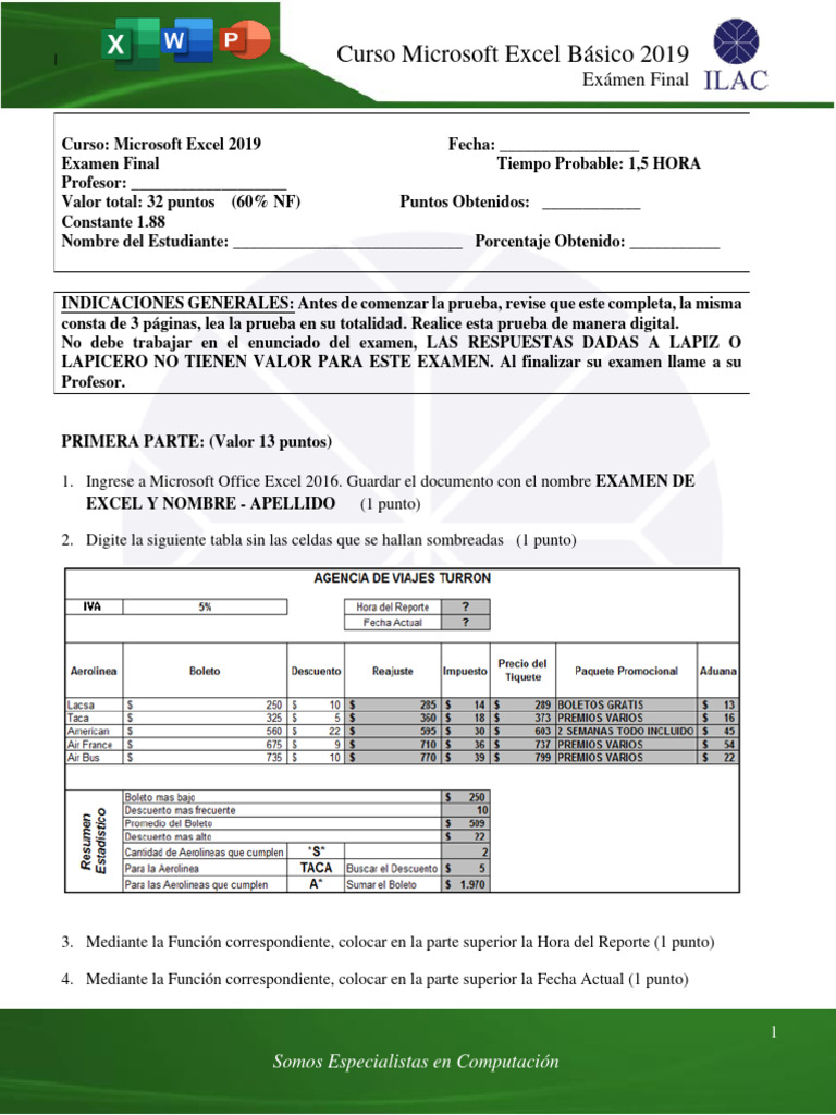 Examen Final de Excel Basico Empresarial | PDF | Microsoft Excel | Informática