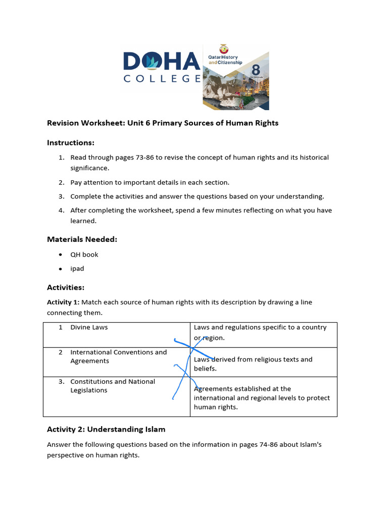 Veer Amin - Y8 QH Unit 6 Revision Worksheet | PDF | Human Rights | Rights