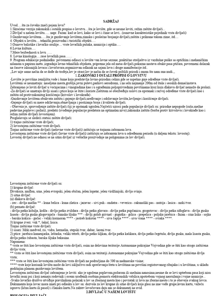 skraceni prirucnik za lovacki ispit | PDF