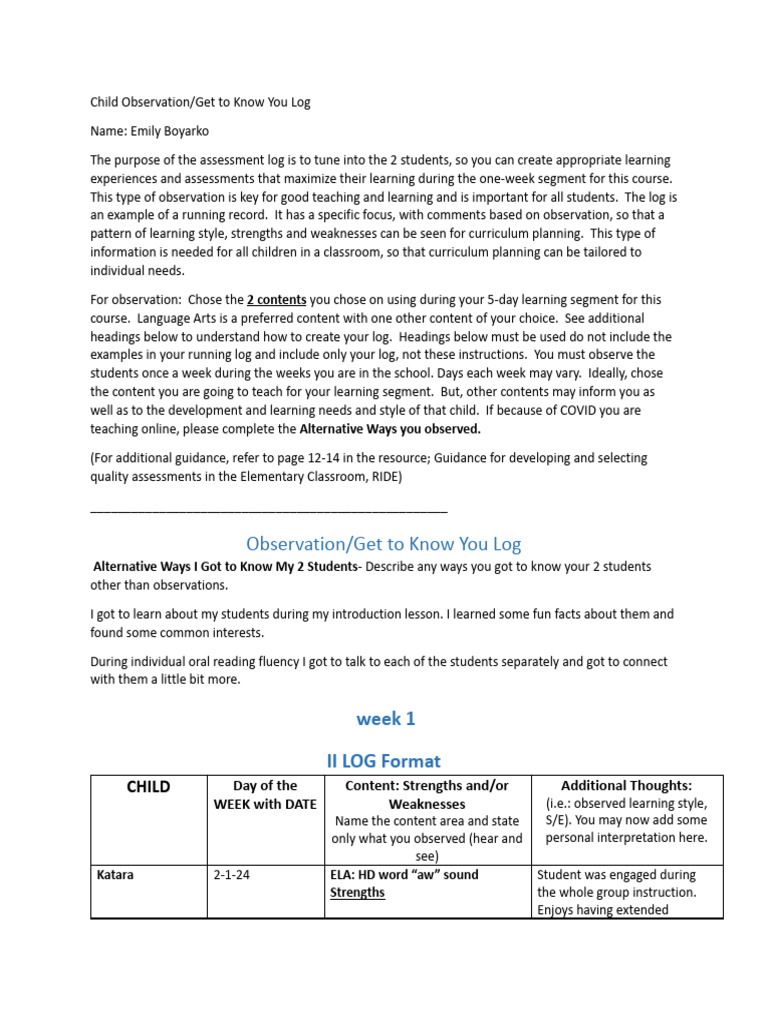 Child Observations | PDF | Learning | Reading Comprehension