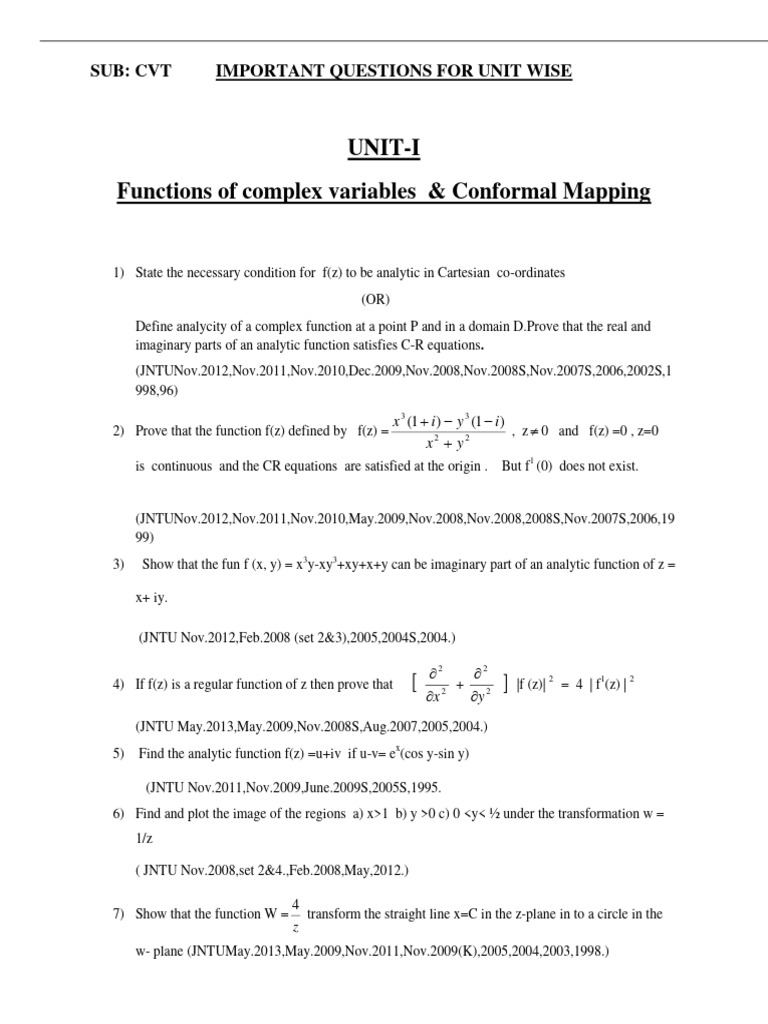 CVT Imp Questions | PDF | Trigonometric Functions | Fourier Series