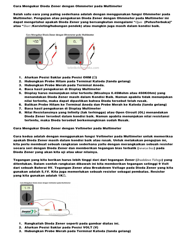 Cara Mengukur Dioda Zener Dengan Ohmmeter Pada Multimeter | PDF