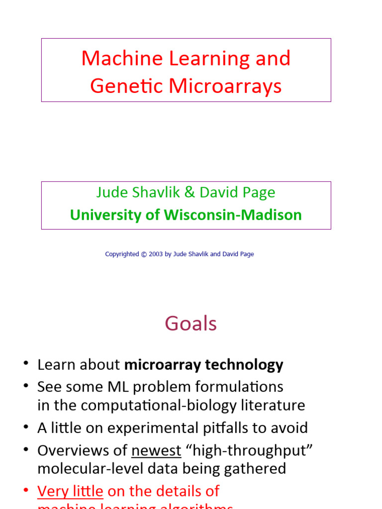 Machine Learning and Genetic Microarrays | PDF | Time Of Flight Mass Spectrometry | Dna Microarray