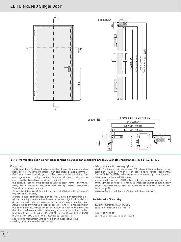 Elite Premio Fire Door Specifications | PDF | Door | Materials