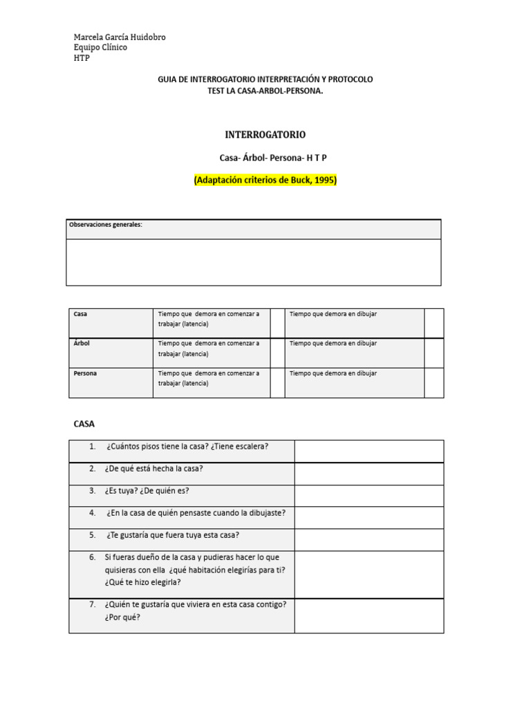 Guía de Interrogatorio HTP | PDF | Color | Ansiedad