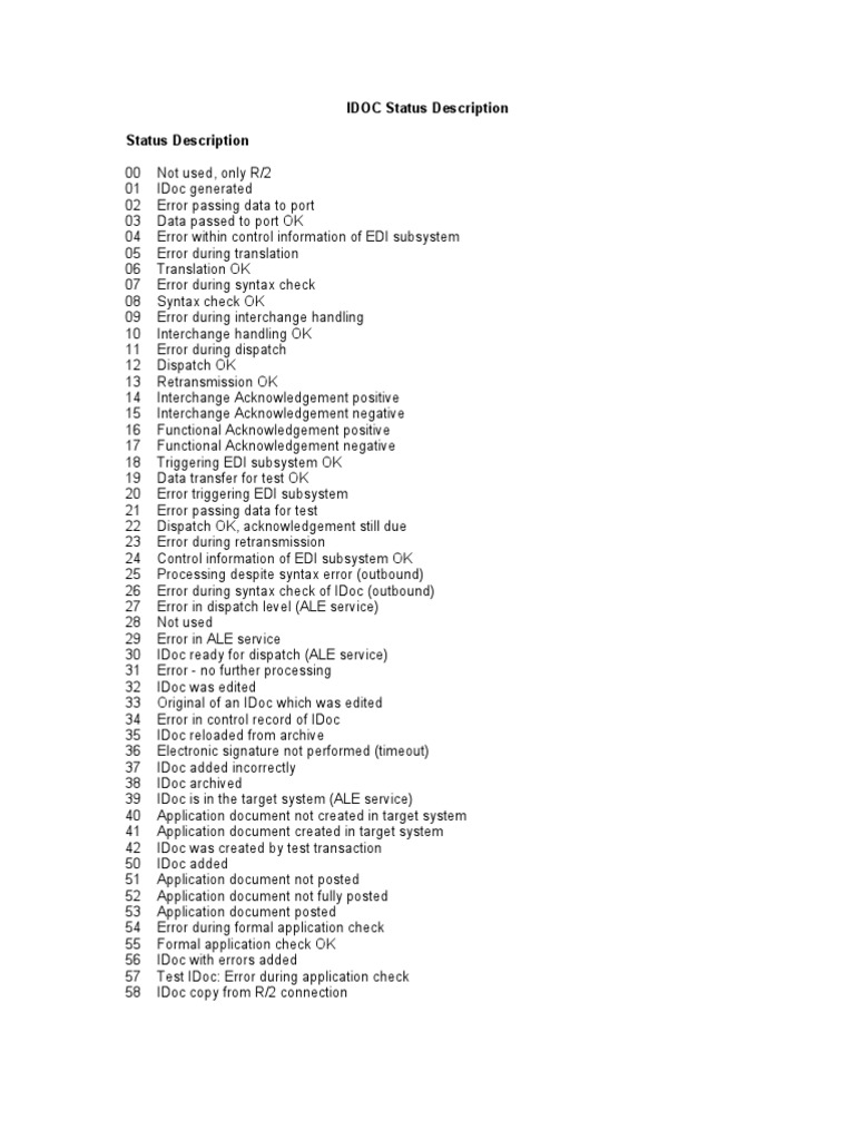 IDOC Status Description | PDF | Port (Computer Networking) | Electronic ...