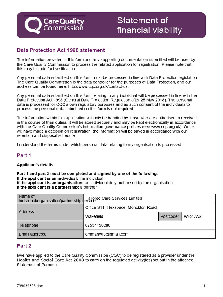 CQC Financial Viability Statement Form | PDF