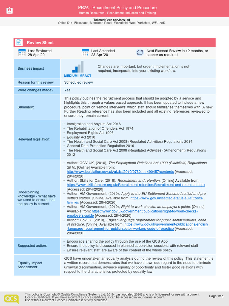 PR26-Recruitment Policy and Procedure | PDF | Recruitment | Social Work