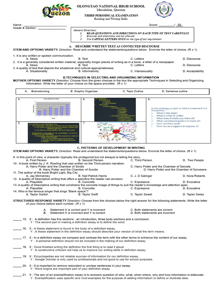 Third Grading Period - Reading and Writing | PDF