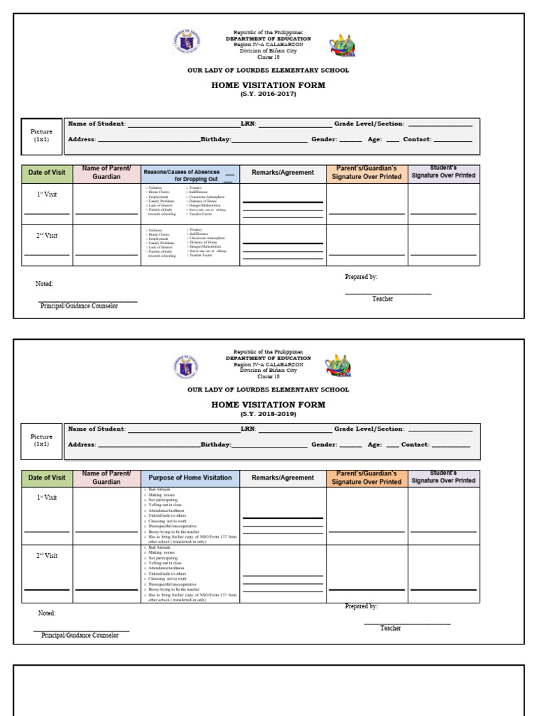 Home Visitation Form for Students | PDF
