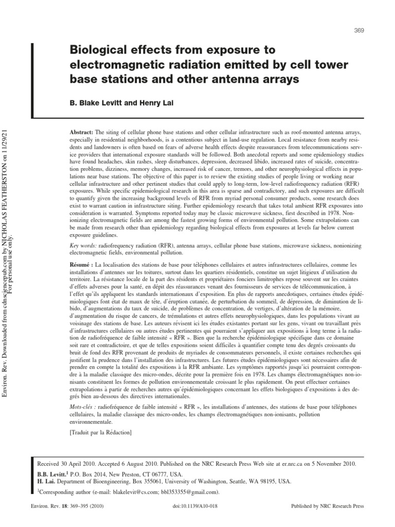 Biological Effects From Exposure To Electromagnetic Radiation Emitted ...