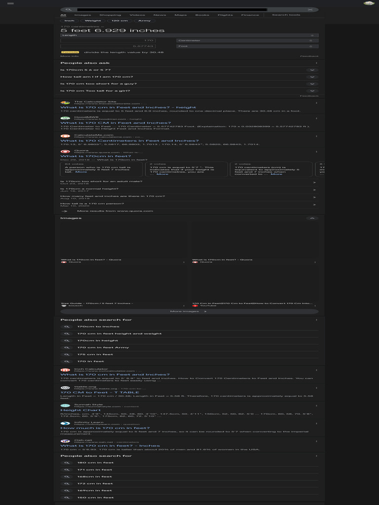 Convert 170 cm to Feet and Inches | PDF | Foot (Unit) | Inch