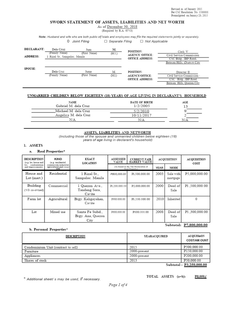 Sample SALN Form 2019 | PDF