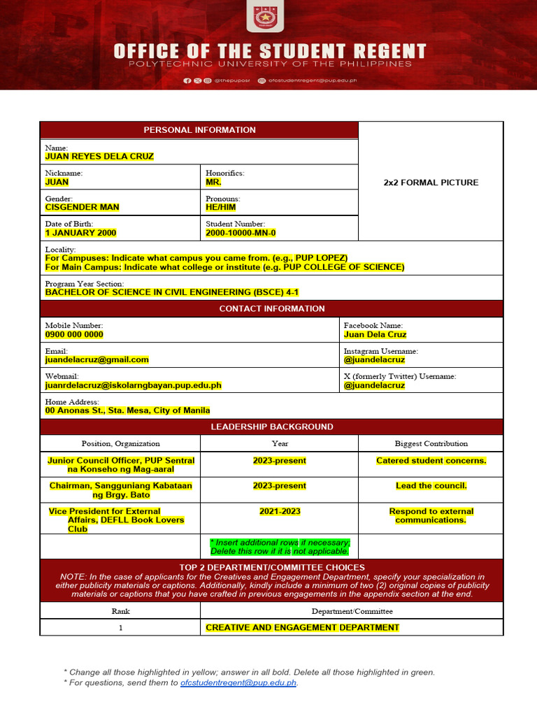 Student Profile & Application Form | PDF