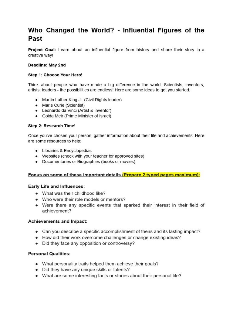 Influential Figures in History Project | PDF | Crossword | Grammar