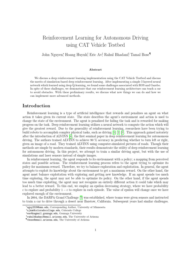 CATVehicle RL Group | PDF | Computer Vision | Artificial Neural Network
