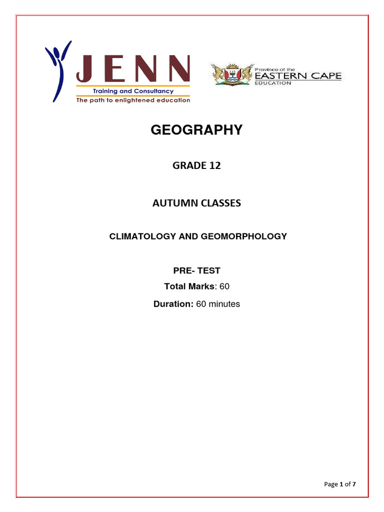 Geography Pre Test | PDF | Earth Phenomena | Earth Sciences