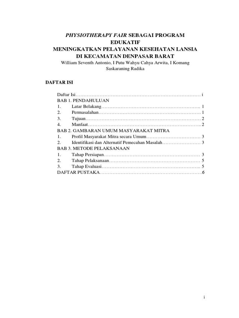 Rancangan Ide PKM PM - Physiotherapy Fair Sebegai - William Seventh ...