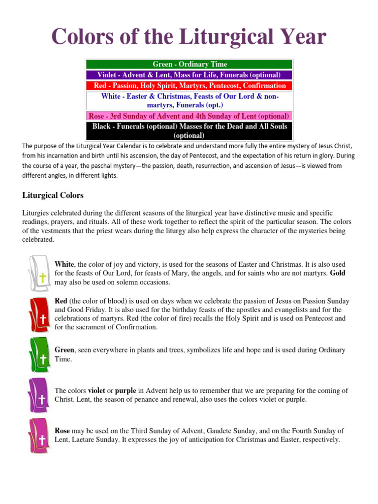 Liturgical Year Color Guide | PDF | Liturgical Year | Advent