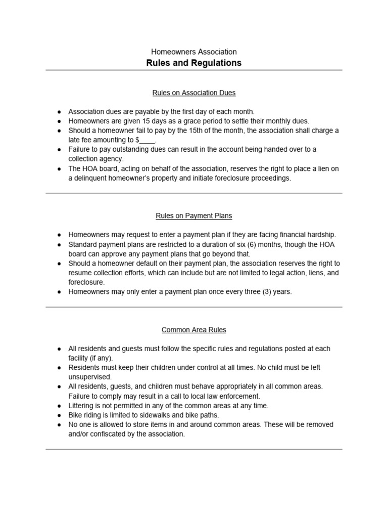 HOA Sample Rules Regulations | PDF | Pet | Foreclosure
