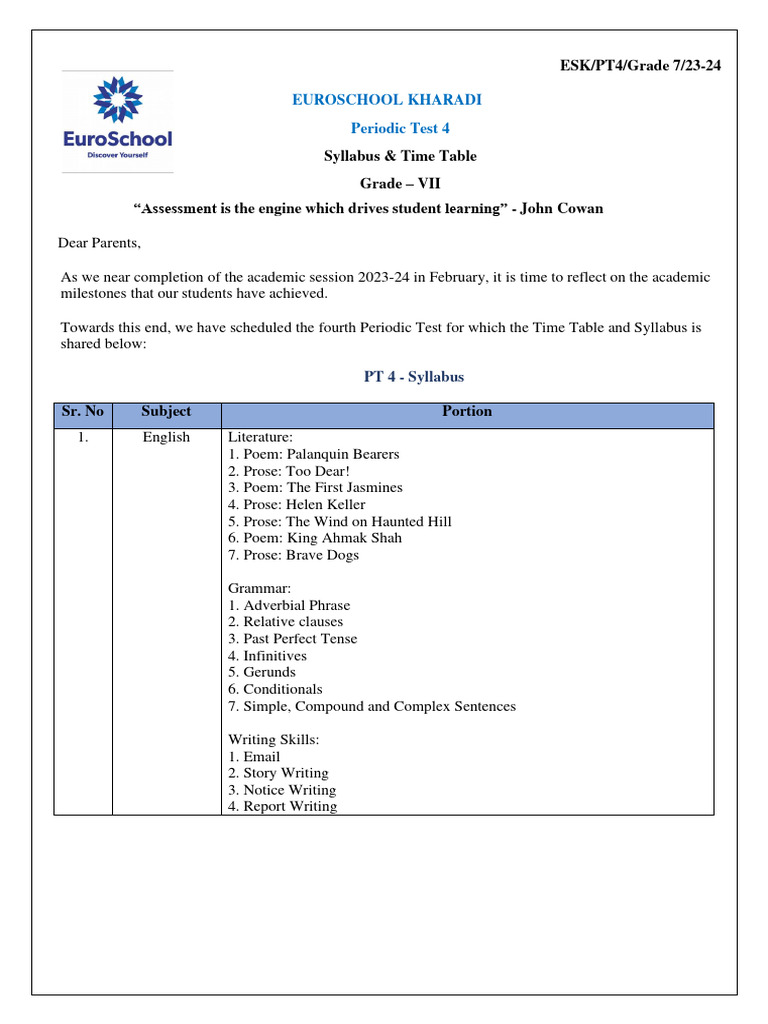 Euro pt4 Timetable | PDF
