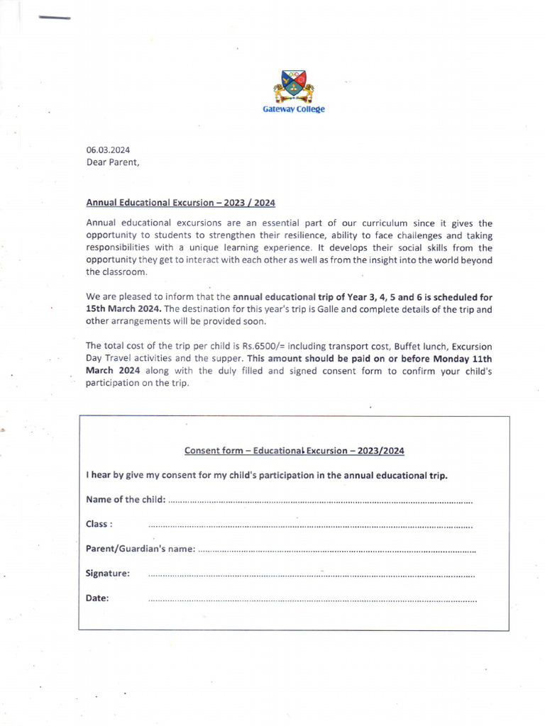 Eductionl Excursion - KS 2-Notice | PDF