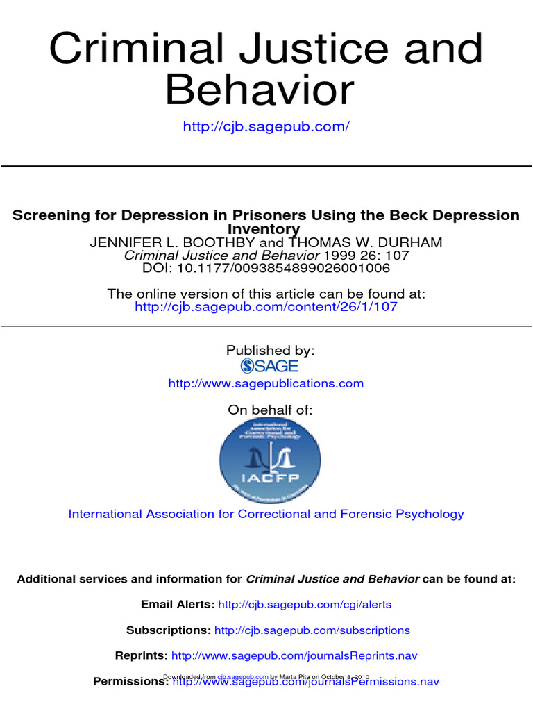 Screening For Depression in Prisoners Using The Beck Depression ...