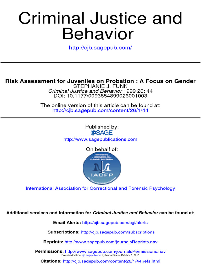 Risk Assessment For Juveniles On Probation | PDF | Criminal Justice ...