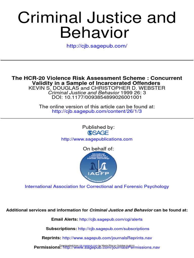 The HCR 20 Violence Risk Assessment Scheme Concurrent | PDF ...