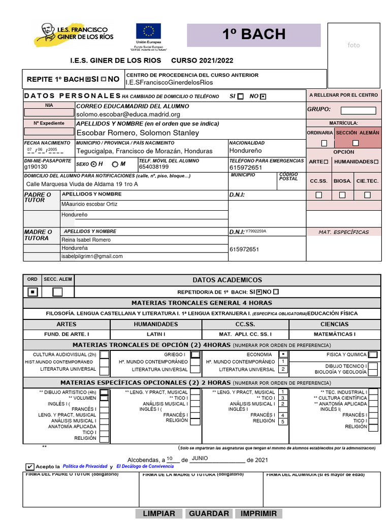 1ºbach Formulario 2 | PDF