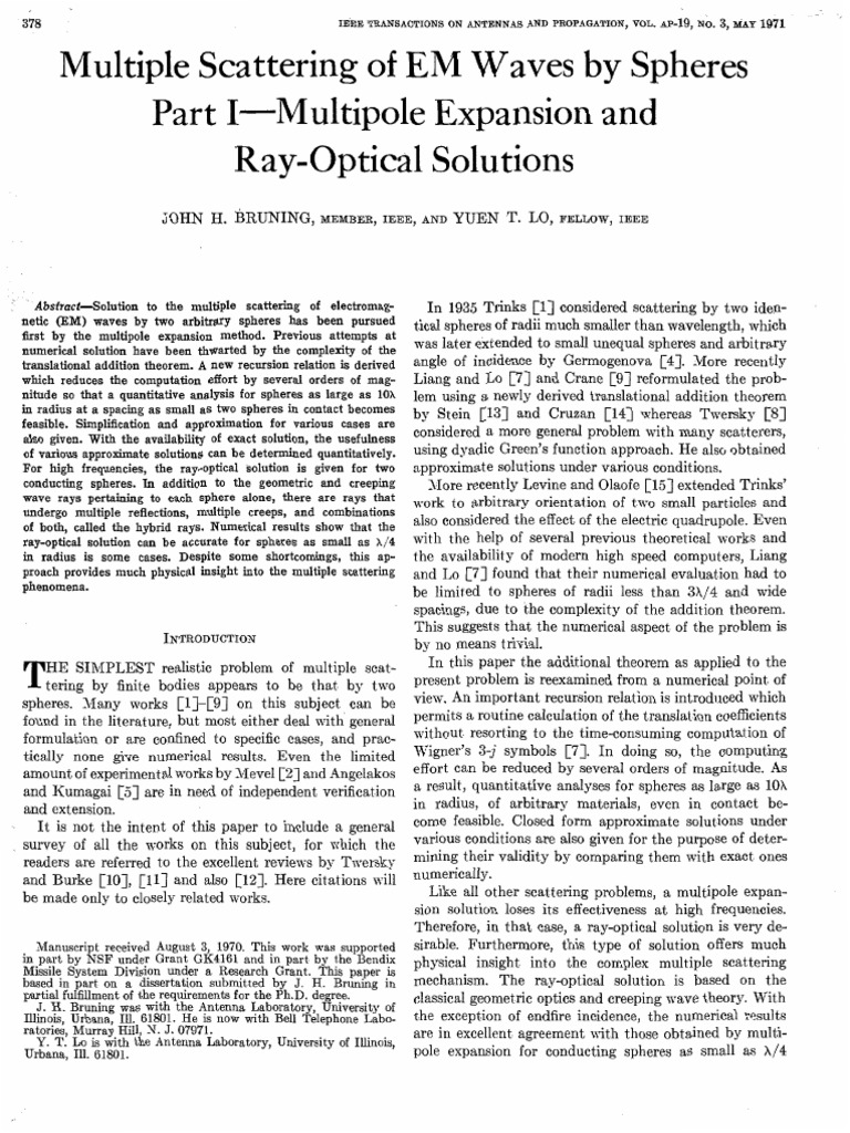 Multiple Scattering of EM Waves by Spheres 1971 | PDF | Polarization ...