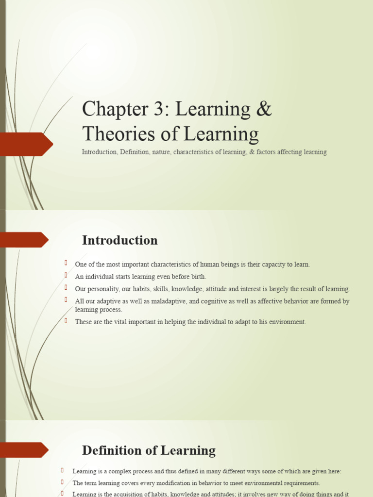 Chapter 3 Learning & Theories of Learning | PDF | Learning | Learning ...