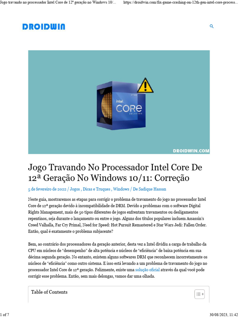 Jogo Travando No Processador Intel Core de 12 Geração No Windows 10 ...