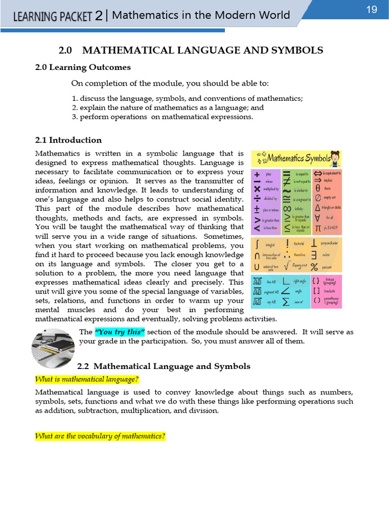 LP2. Math Lang Symbol - Final - MMW | PDF | Mathematics | Variable (Mathematics)