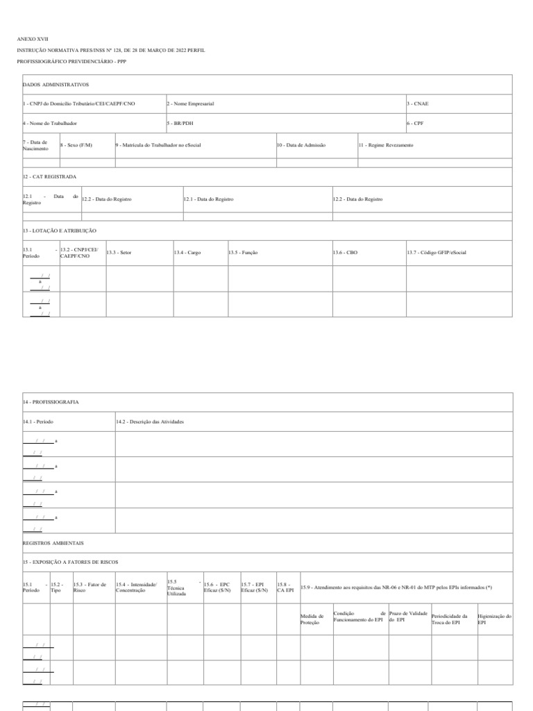 Modelo de Preenchimento do PPP INSS | PDF
